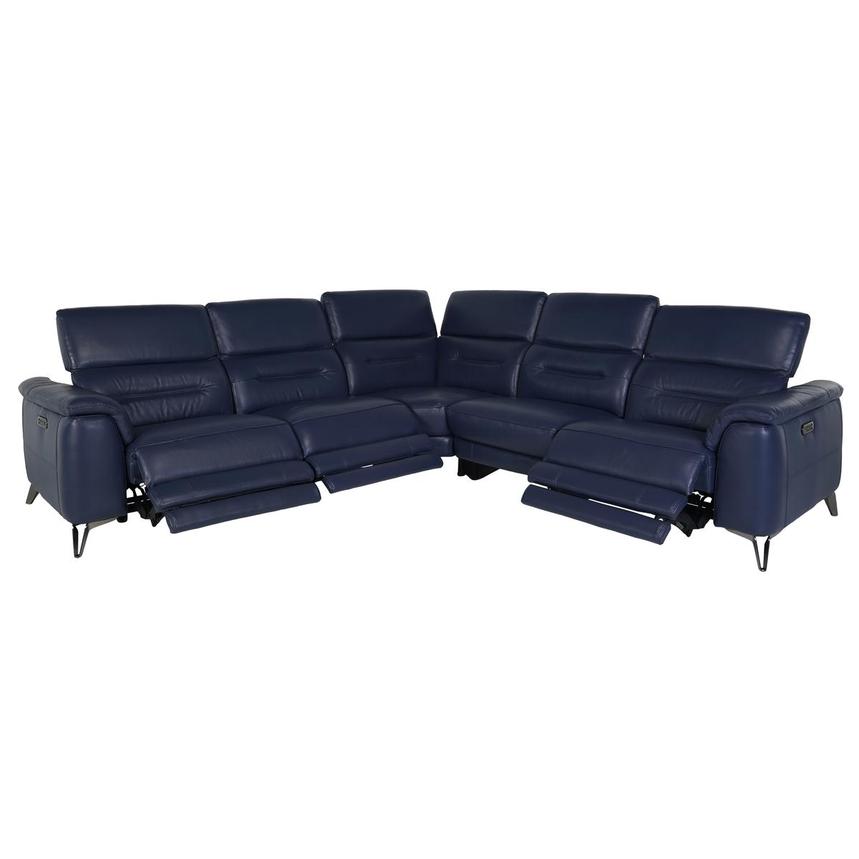 Anabel Blue Leather Power Reclining Sectional with 5PCS/3PWR | El ...